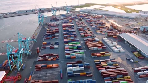 Container port cargo vessel in export im... | Stock Video | Pond5