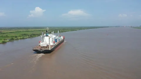 Container Ship on The Amazon River Aeria... | Stock Video | Pond5