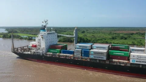 Container Ship on The Amazon River Drone... | Stock Video | Pond5