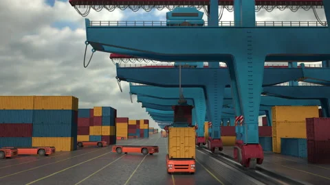 Container ship loading and unloading in ... | Stock Video | Pond5