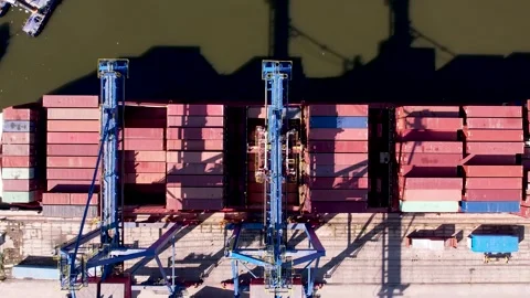 Container ship loading and unloading in ... | Stock Video | Pond5