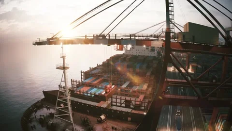 Container ship loading and unloading in ... | Stock Video | Pond5