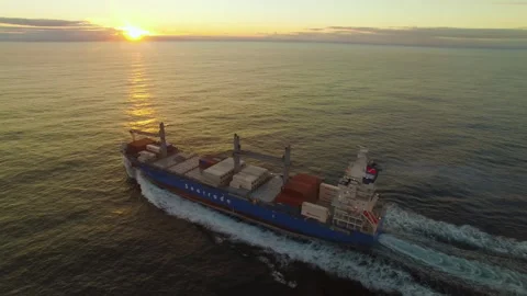 Container ship steaming open ocean sun s... | Stock Video | Pond5