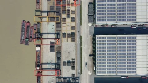 container terminal with solar panels on ... | Stock Video | Pond5