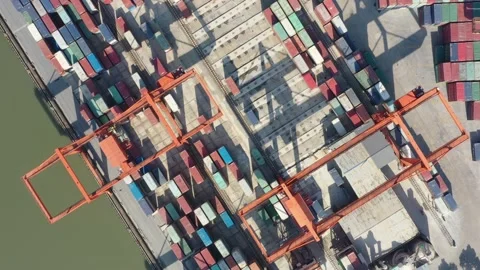 container terminal with solar panels on ... | Stock Video | Pond5