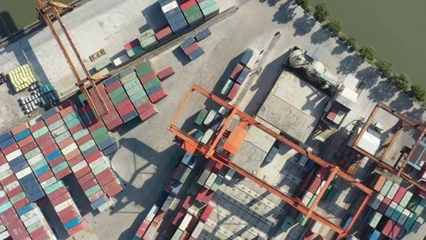 container terminal with solar panels on ... | Stock Video | Pond5