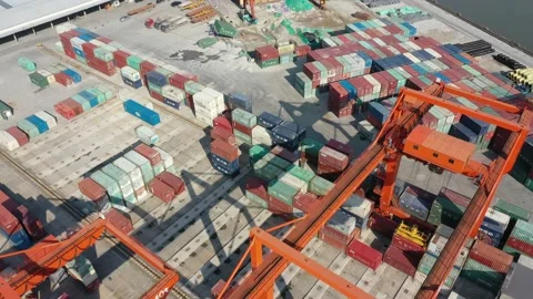 container terminal with solar panels on ... | Stock Video | Pond5