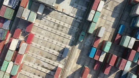 container terminal with solar panels on ... | Stock Video | Pond5