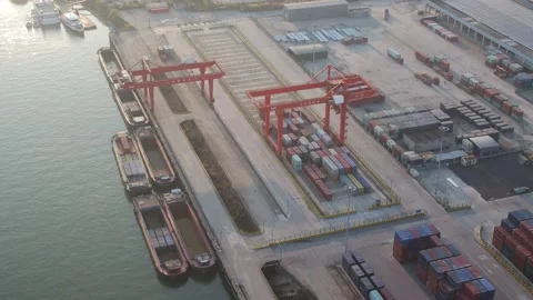 container terminal with solar panels on ... | Stock Video | Pond5