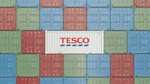 Container with Tesco corporate logo. Edi... | Stock Video | Pond5
