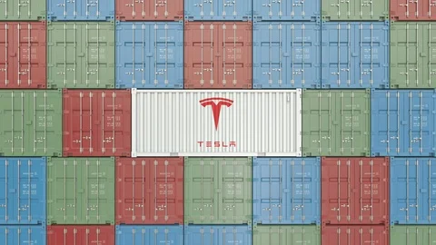 Container with Tesla corporate logo. Edi... | Stock Video | Pond5