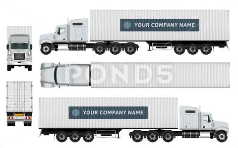 Container truck vector mockup side, front, back, top view ~ Clip Art ...