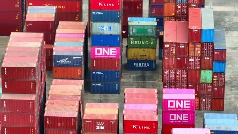 Container yard from above: A bustling ma... | Stock Video | Pond5