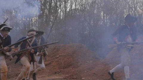 Continental Army Americans fire muskets ... | Stock Video | Pond5