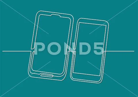Continuous line drawing of isolated vector object - two cell phones ...
