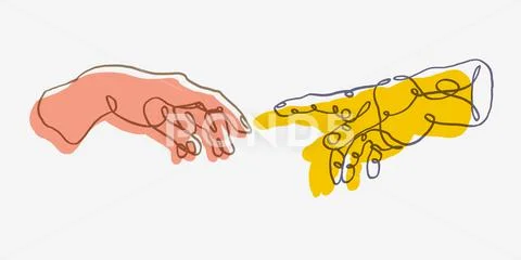 Continuous one line drawing. Adam and God hands. Linear style vector ...