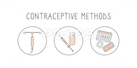 Contraceptive methods icon set. Prevent pregnancy linear simple ...