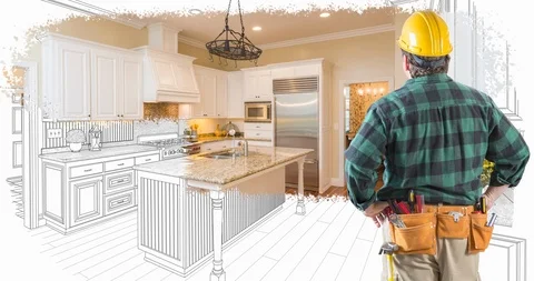 Contractor Facing Custom Kitchen Drawing... | Stock Video | Pond5