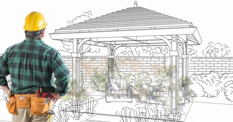 Contractor Facing Custom Pergola Drawing... | Stock Video | Pond5
