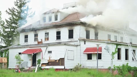Controlled burn of house for educational... | Stock Video | Pond5