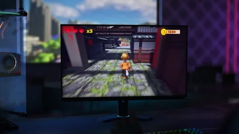 Controlling the cartoon character on the... | Stock Video | Pond5