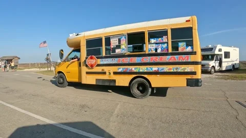 Converted school bus that is an ice crea... | Stock Video | Pond5