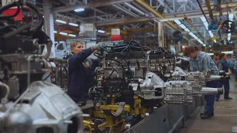 Conveyor assembly line of the gearbox wi... | Stock Video | Pond5