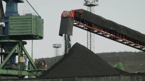 The conveyor belt delivers coal to port ... | Stock Video | Pond5