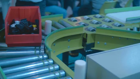 Conveyor belt with flow control for diff... | Stock Video | Pond5
