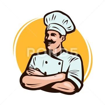 Cook, chef logo or label. Restaurant concept. Cartoon vector ...