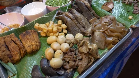 cooked pork organ ready to serve in thai... | Stock Video | Pond5