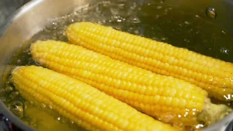 Cooking Corn in a Saucepan, Close-up. Bo... | Stock Video | Pond5