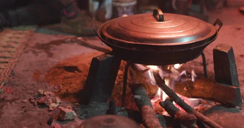 Cooking pot over fireplace in the house.... | Stock Video | Pond5