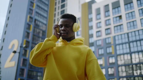 Cool Black Guy Listening To Rap Song In ... | Stock Video | Pond5