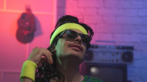 Cool Cheesy 80s 90s Style Man With a Vin... | Stock Video | Pond5