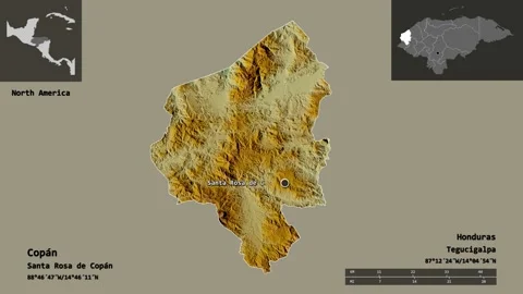 Copán location. Honduras. Relief map | Stock Video | Pond5