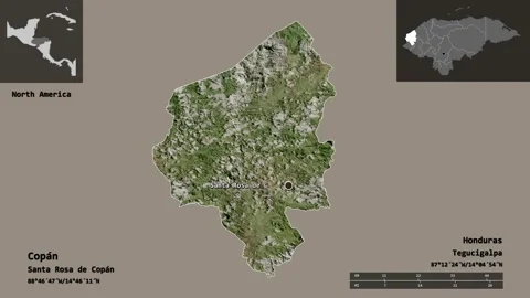 Copán location. Honduras. Satellite map | Stock Video | Pond5