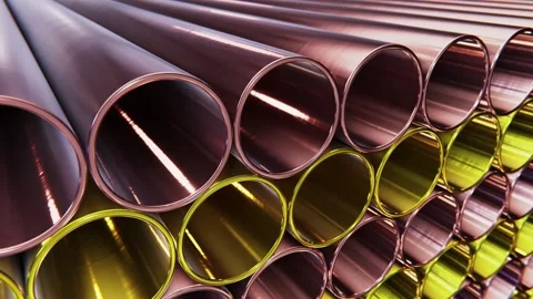 Copper and gold plated pipes or tubes st... | Stock Video | Pond5