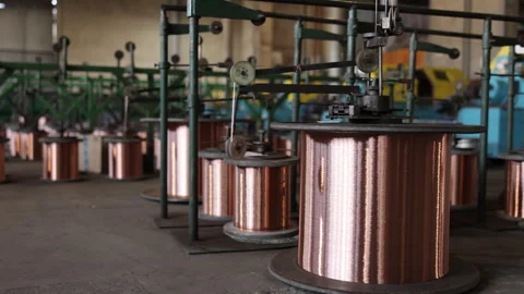 Copper spools, Spool management, Wire re... | Stock Video | Pond5