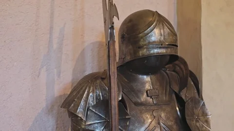 Copper vintage knight armor with a spear... | Stock Video | Pond5