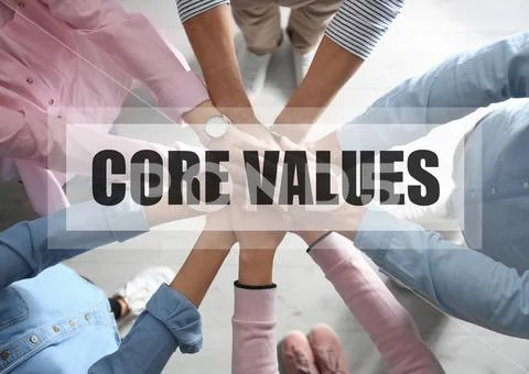 Photograph: Core values concept. People holding hands together, top ...