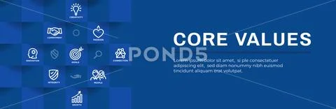 Core Values Web Header Banner w Integrity Mission and Vision Icons ...