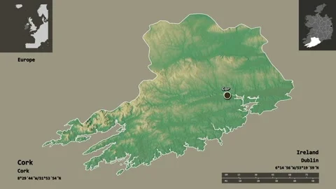 Cork location. Ireland. Relief map | Stock Video | Pond5
