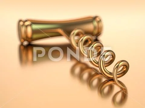 Corkscrew isolated on gold background. 3D ~ Clip Art #95798359