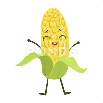 Corn Cute Anime Humanized Smiling Cartoon Vegetable Food Character ...