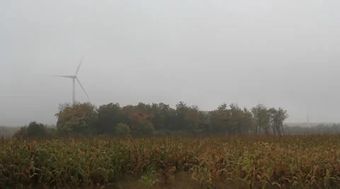 Corn Field Wind Turbine Fog 1 | Stock Video | Pond5