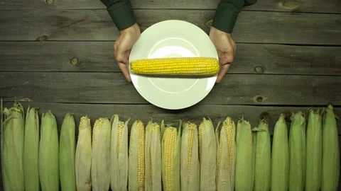 Corn on the table. Flat layout. | Stock Video | Pond5