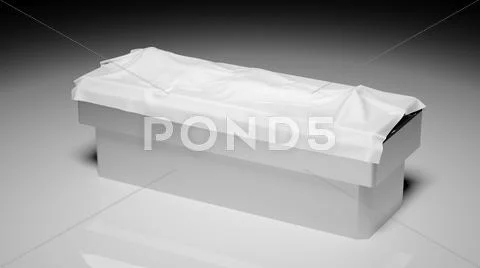 Corpse under white sheet on autopsy table: Royalty Free #48022650