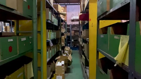 Corridor in Material storage racks in wa... | Stock Video | Pond5