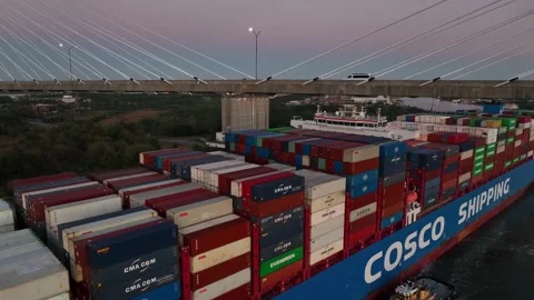 Cosco Shipping CMA CGM freight container... | Stock Video | Pond5